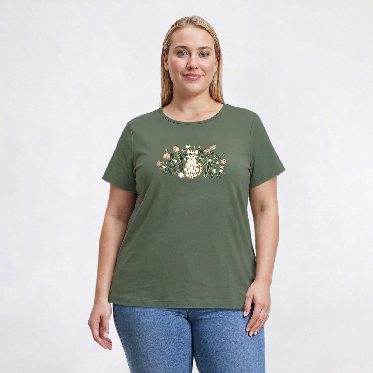 Click here for Plus Size Bonnie Evans Cat & Floral Short Sleeve T... prices